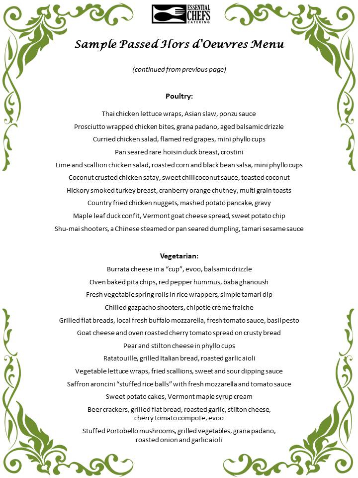 Passed Hors d'Oeuvres and Appetizers - North Shore Boston